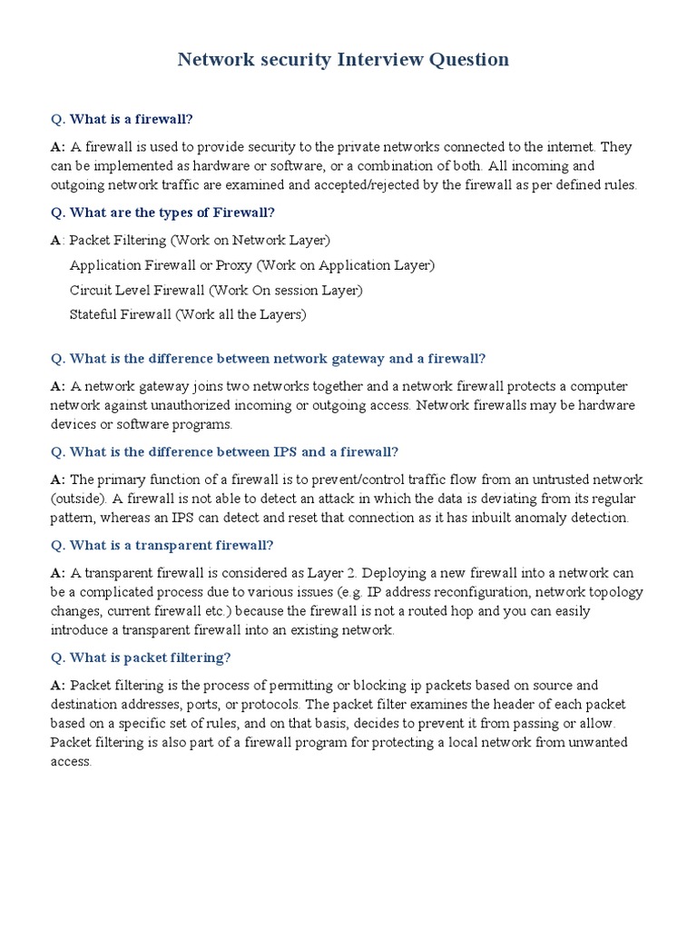 CCNA Security Interview Questions | PDF | Firewall (Computing ...