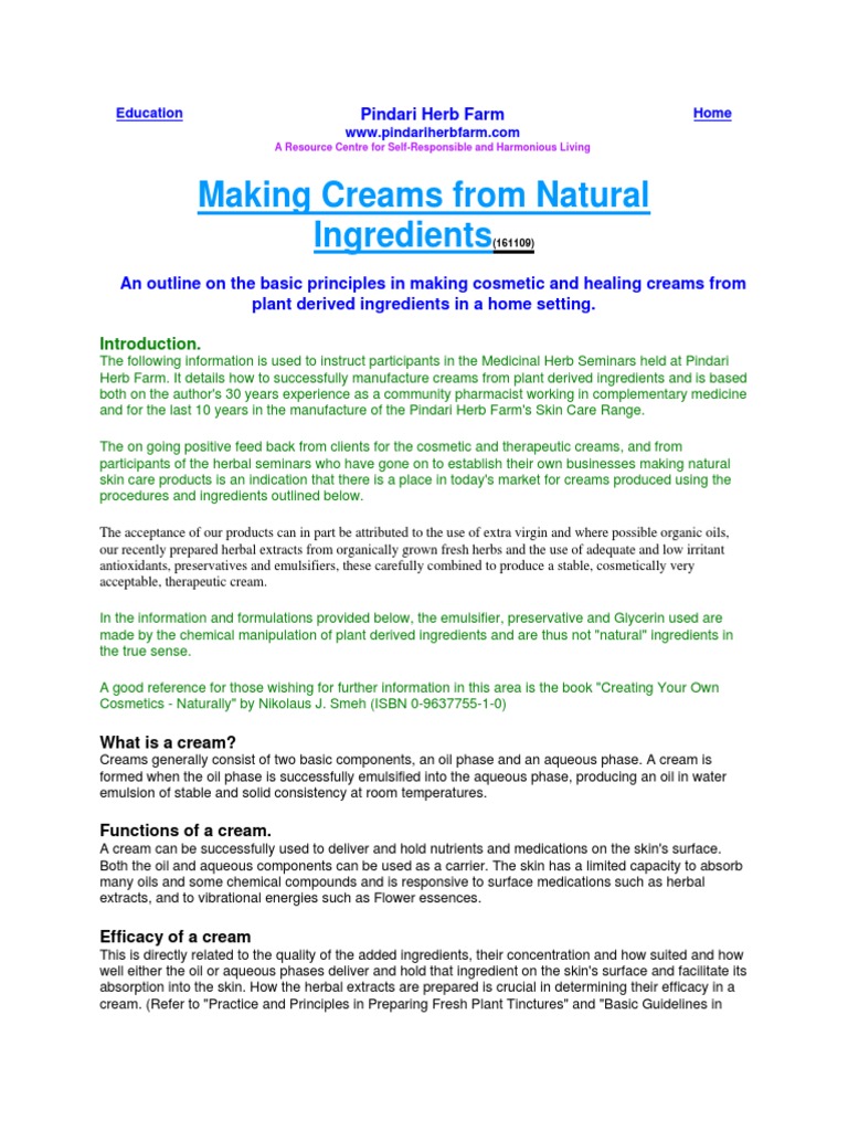 Making Creams From Natural Ingredients: Pindari Herb Farm | PDF ...