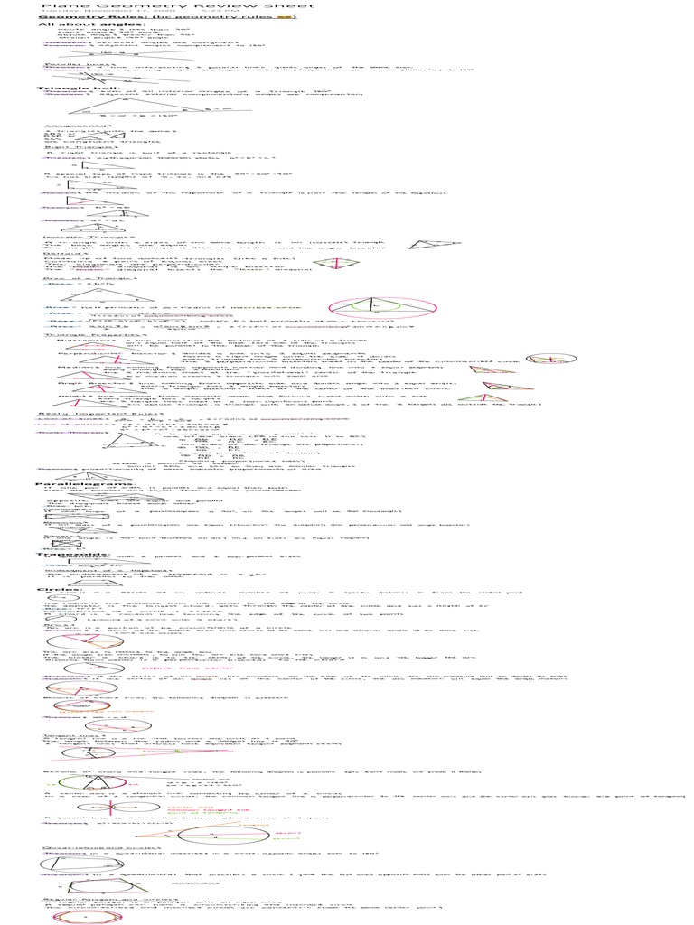 Plane Geometry Review Sheet | PDF