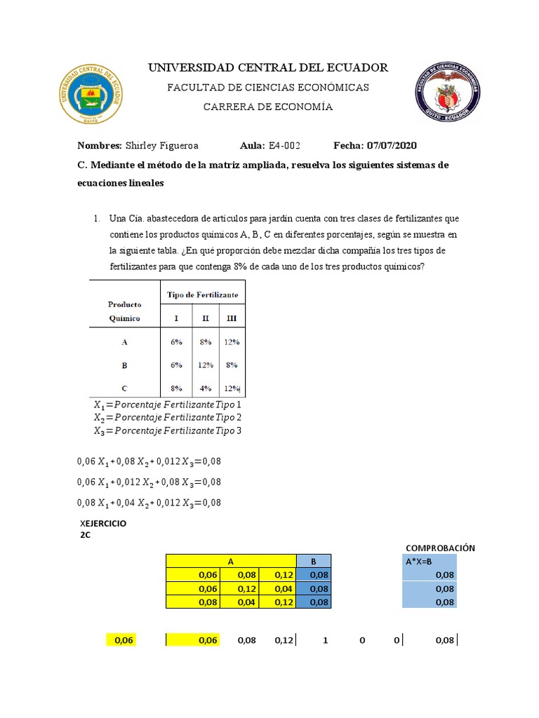 Ejercicio 1C Matriz Aumentada | PDF