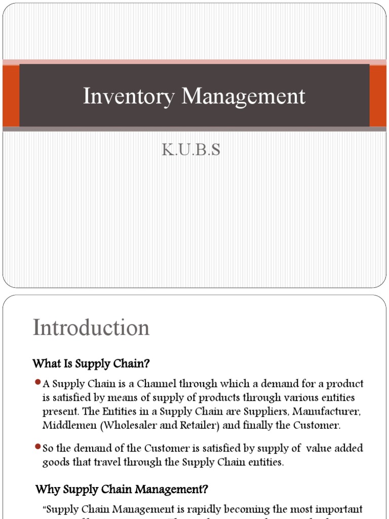 Inventory Management - Lecture 1 | PDF | Supply Chain | Inventory