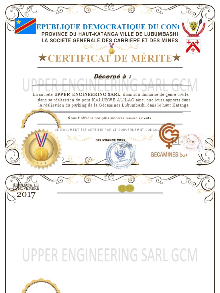 Certificat de Merite Construction | PDF