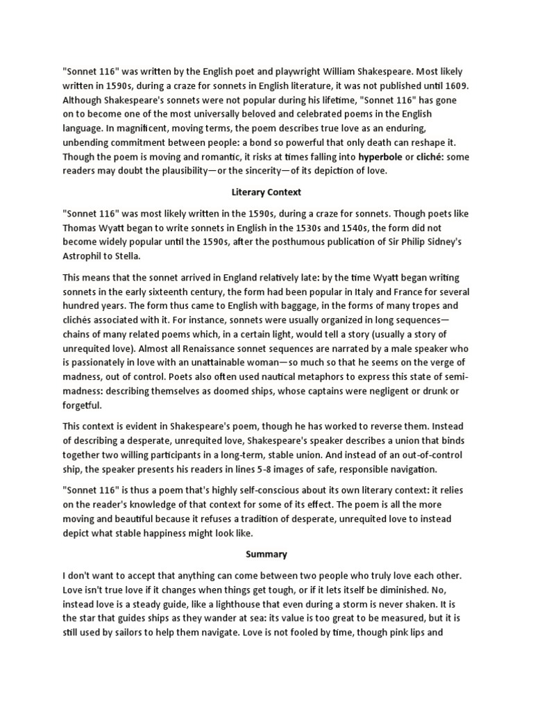 Sonnet 116 | PDF | Shakespeare's Sonnets | Sonnets
