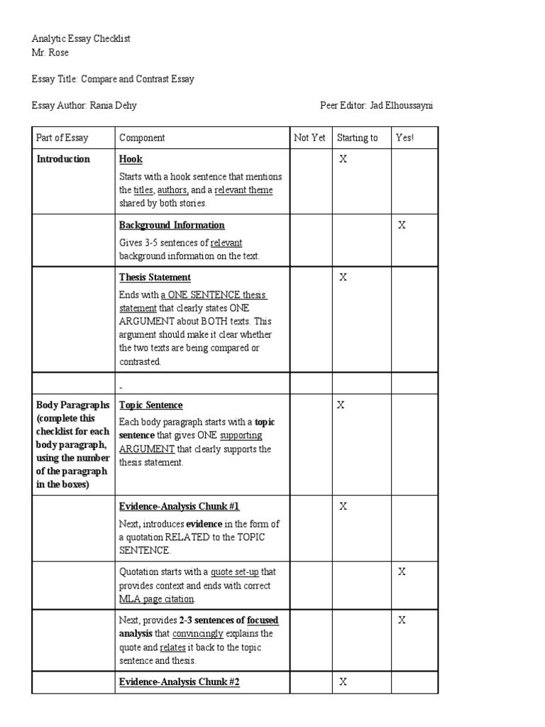 Compare-Contrst Analytic Essay Checklist | PDF | Essays | Paragraph