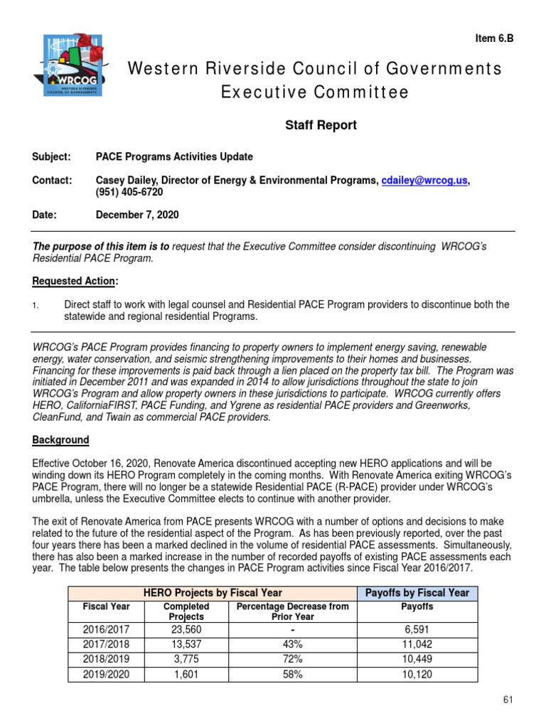 WRCOG Executive Committee Report On Residential PACE Programs | PDF ...