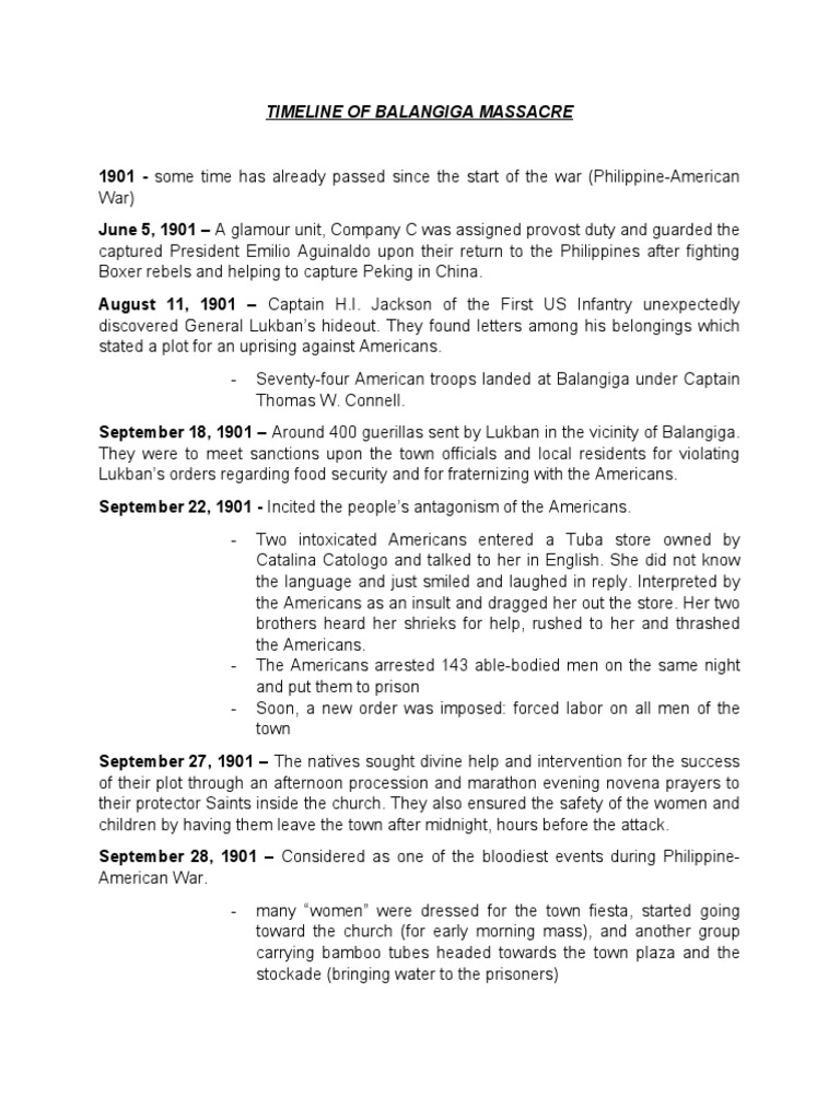 Balangiga Massacre Timeline: 1901 | PDF | Conflicts | Warfare