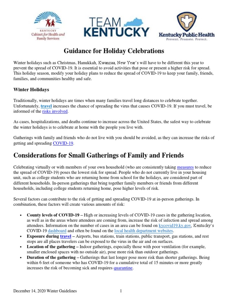 Guidance For Holiday Celebrations: Winter Holidays | PDF | Risk ...