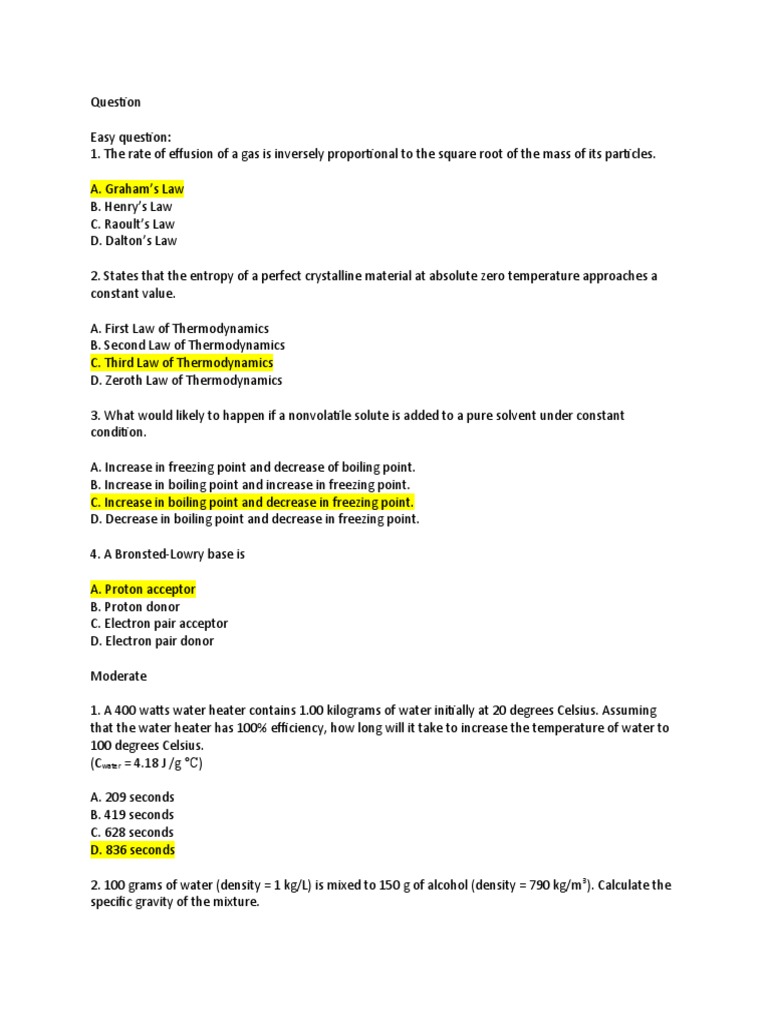 Chemistry Questions and Answers | PDF | Melting Point | Temperature