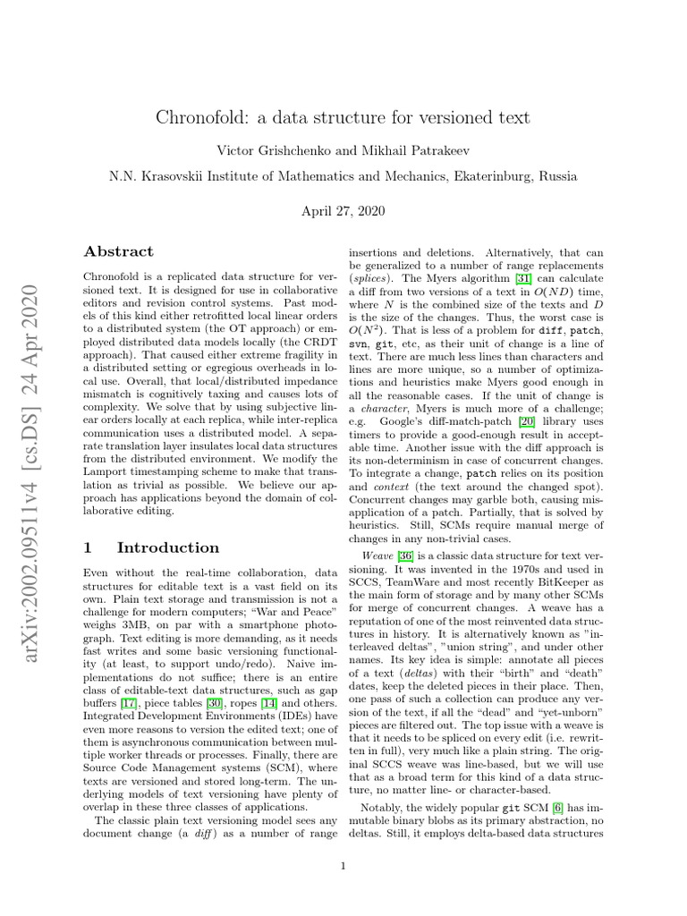 Chronofold: A Data Structure For Versioned Text | PDF | Version Control | Array Data Structure