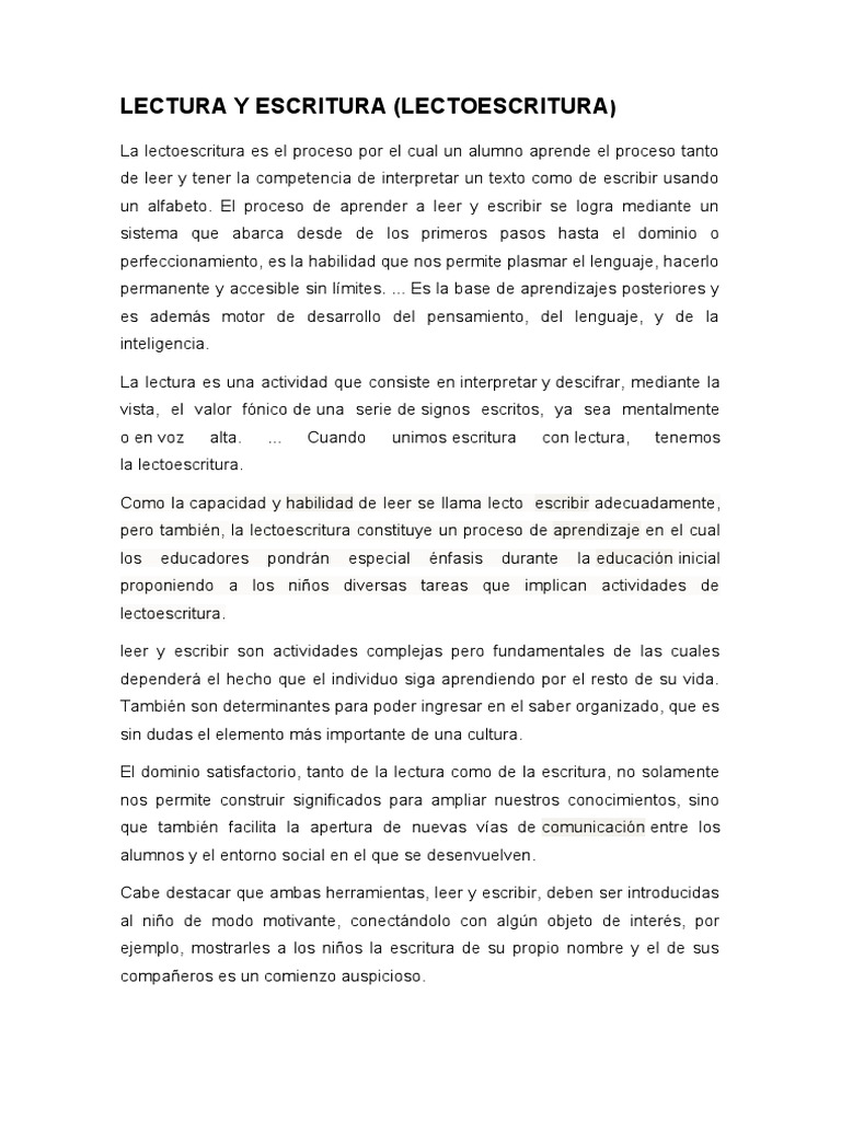 Lectura y Escritura | PDF | Escritura | Educación de la primera infancia