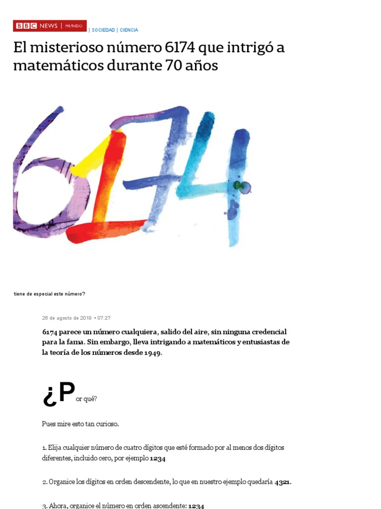 El Misterioso Número 6174 Que Intrigó A Matemáticos Durante 70 Años ...
