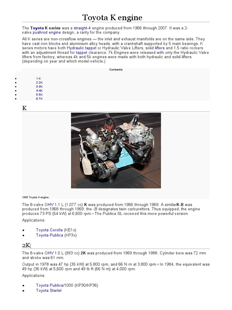 Toyota K Engine: K Series Was A | PDF | Land Vehicles | Engine Technology