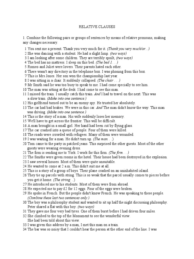 Combining Sentences with Relative Clauses | PDF | Handcuffs | Violence