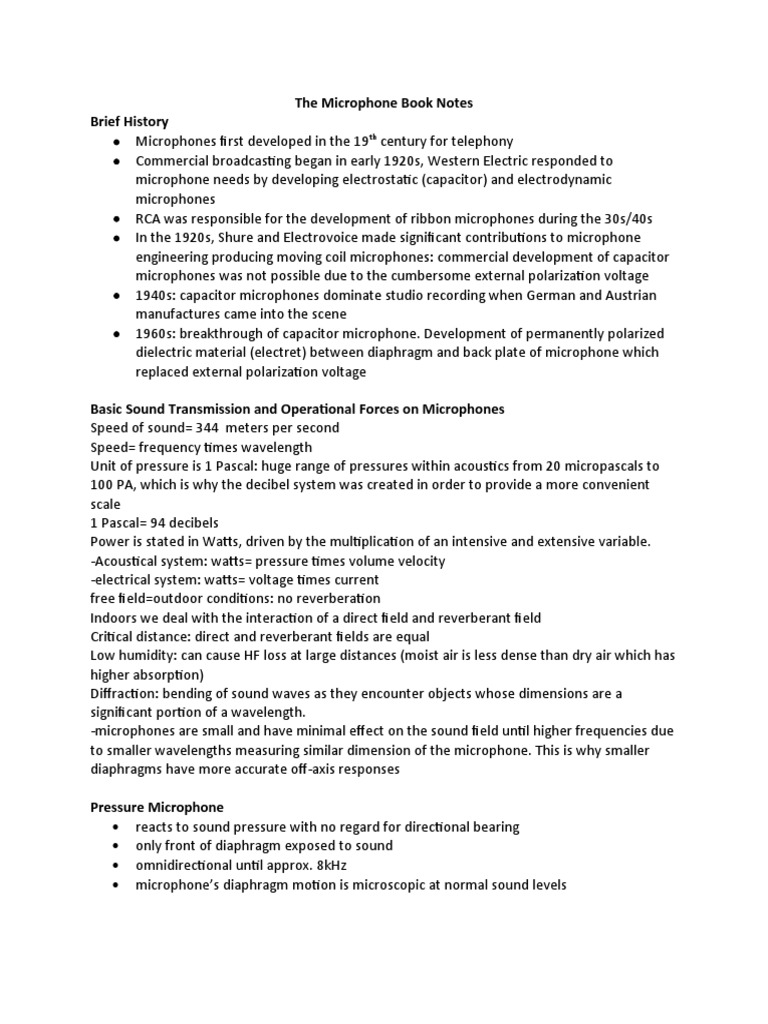 The Microphone Book Notes | PDF | Microphone | Acoustics