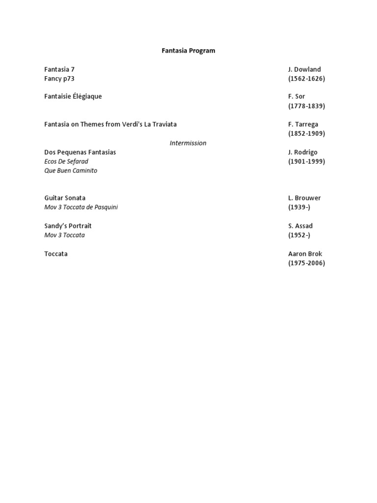Fantasy Program | PDF | Composers | Sound
