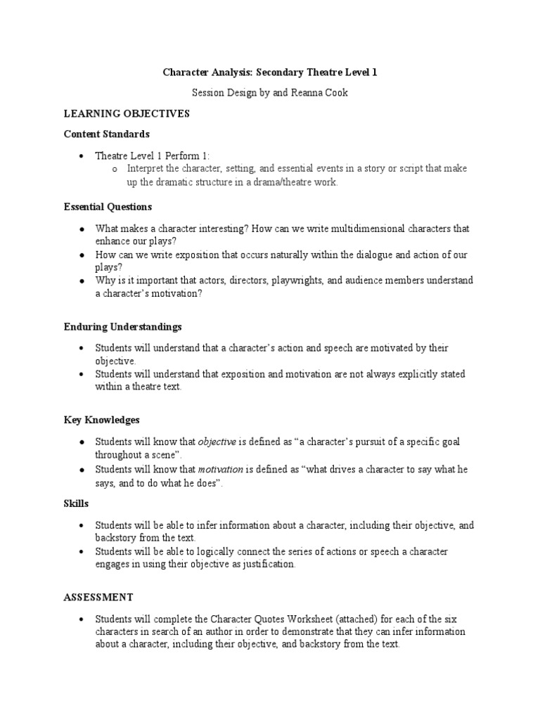Character Analysis Comprehension Lesson-1 | PDF | Reading Comprehension ...