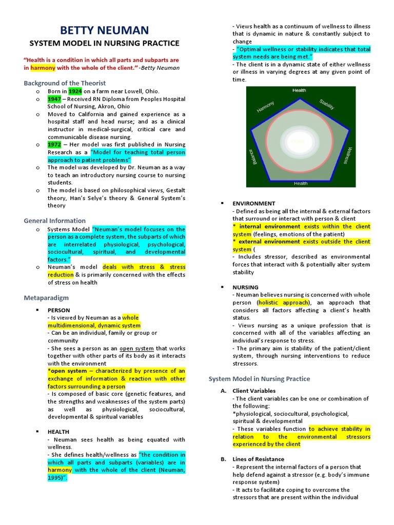 Neuman's System Model in Nursing | PDF | Stress (Biology) | System