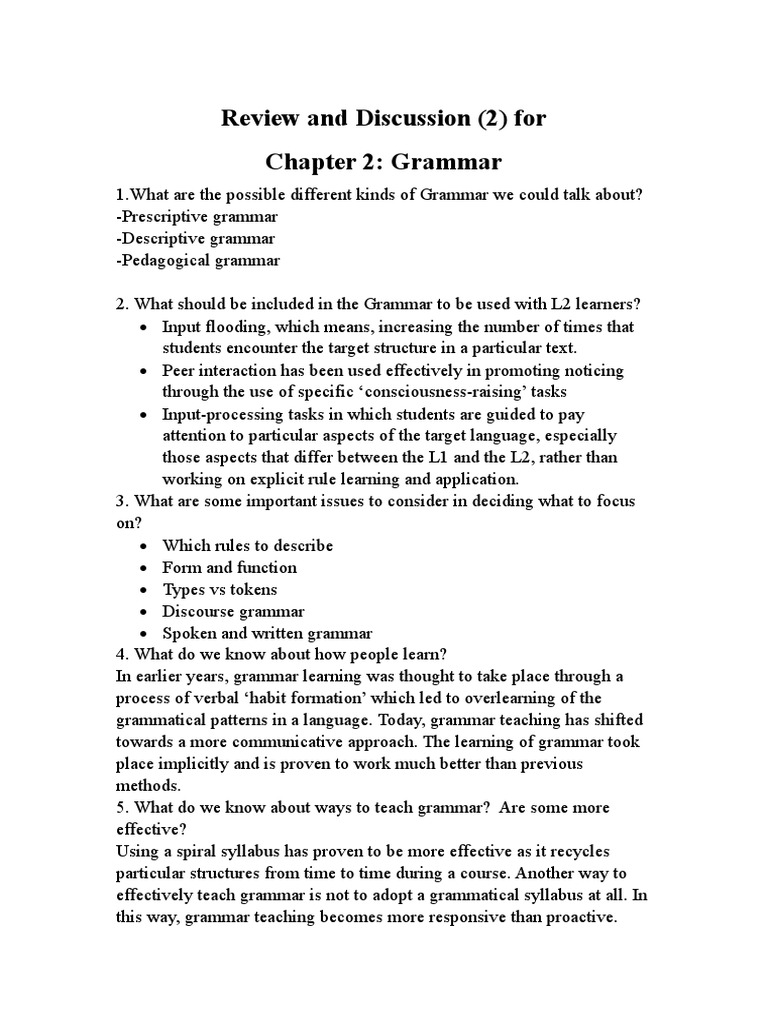 Review and Discussion (2) For Chapter 2: Grammar | PDF