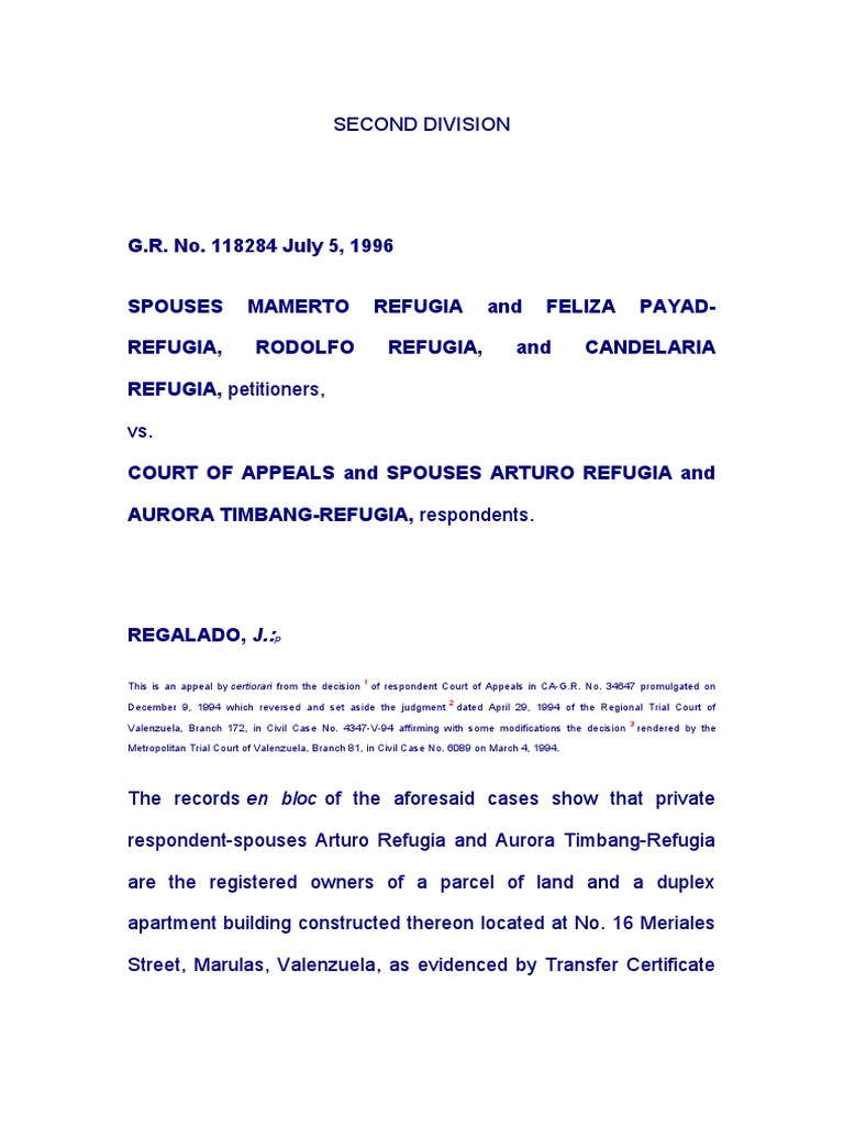 Refugia vs. CA - Ejectment Suit | Download Free PDF | Appeal | Lease