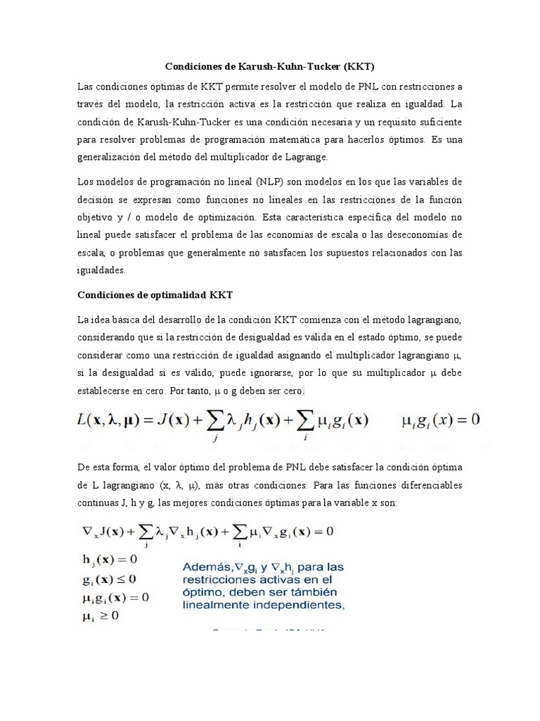 Condiciones de Karush-Kuhn-Tucker (KKT) | Descargar gratis PDF ...