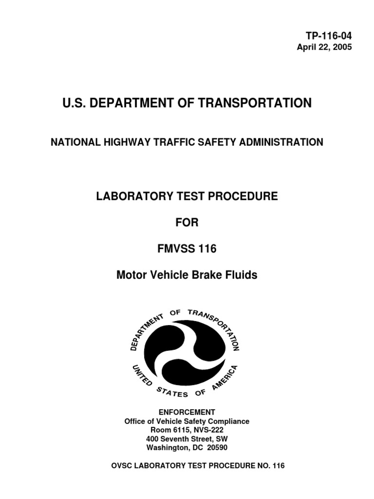 FMVSS 116 Brake Fluid Test Procedure | PDF | Viscosity | Iron