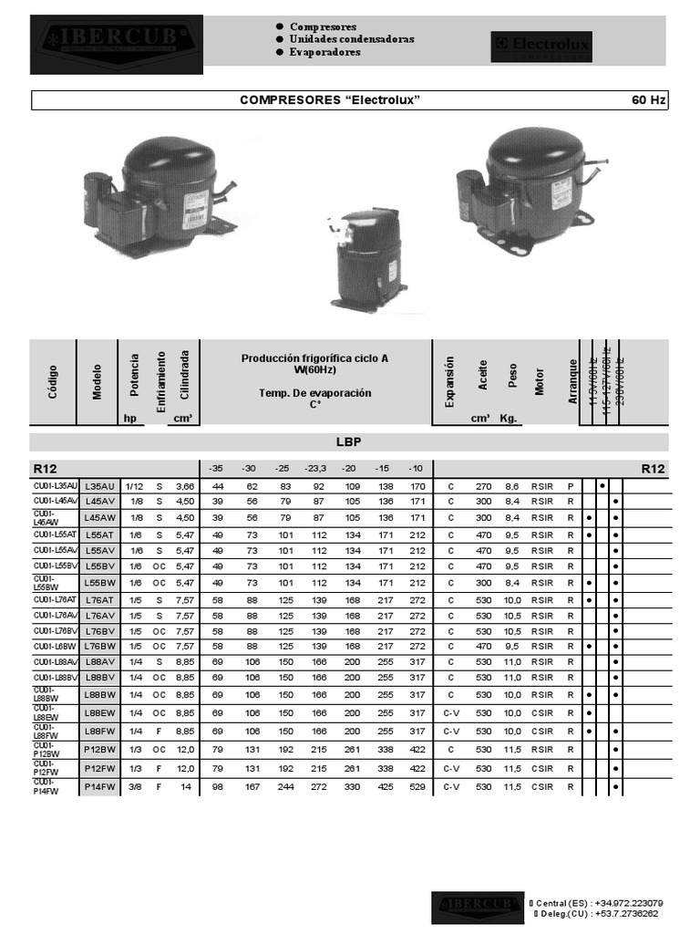 Compresores Neveras Electrolux | PDF | Ciencias fisicas | Química