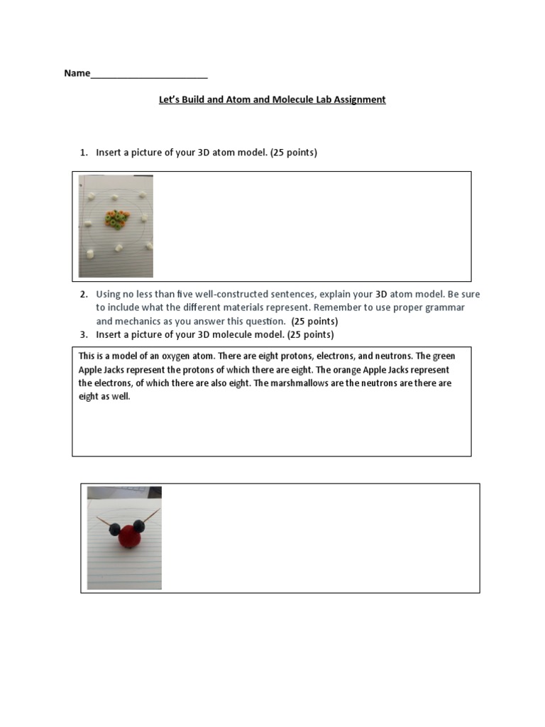 Atom and Molecule Model Lab Assignment | PDF | Teaching Methods & Materials