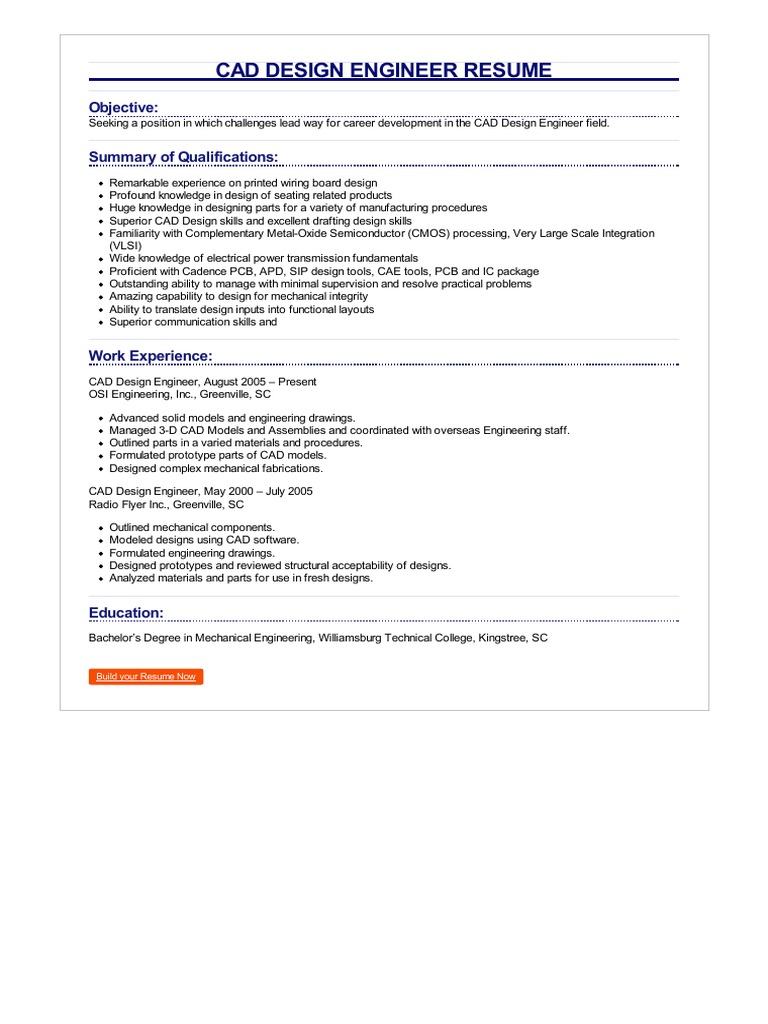 CAD Design Engineer Resume Overview | PDF