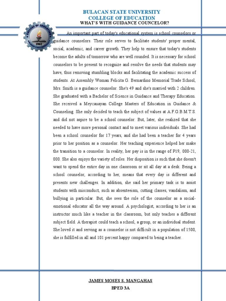 James Mangahas - Knowing A Guidance Councelor | PDF