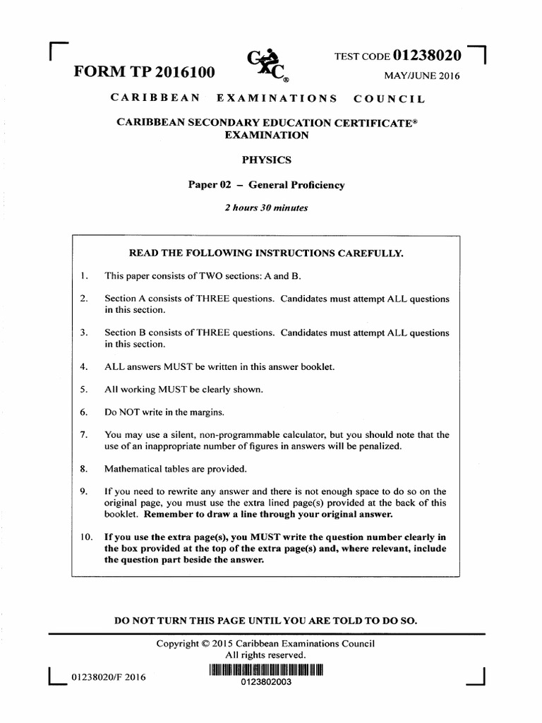 Csec Physics P2 2016 June Pdf Wavelength Electromagnetic Radiation