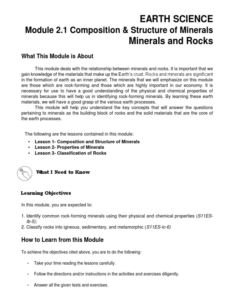 EARTH SCIENCE MODULE 2.1 2.2 Final | PDF | Minerals | Crystal