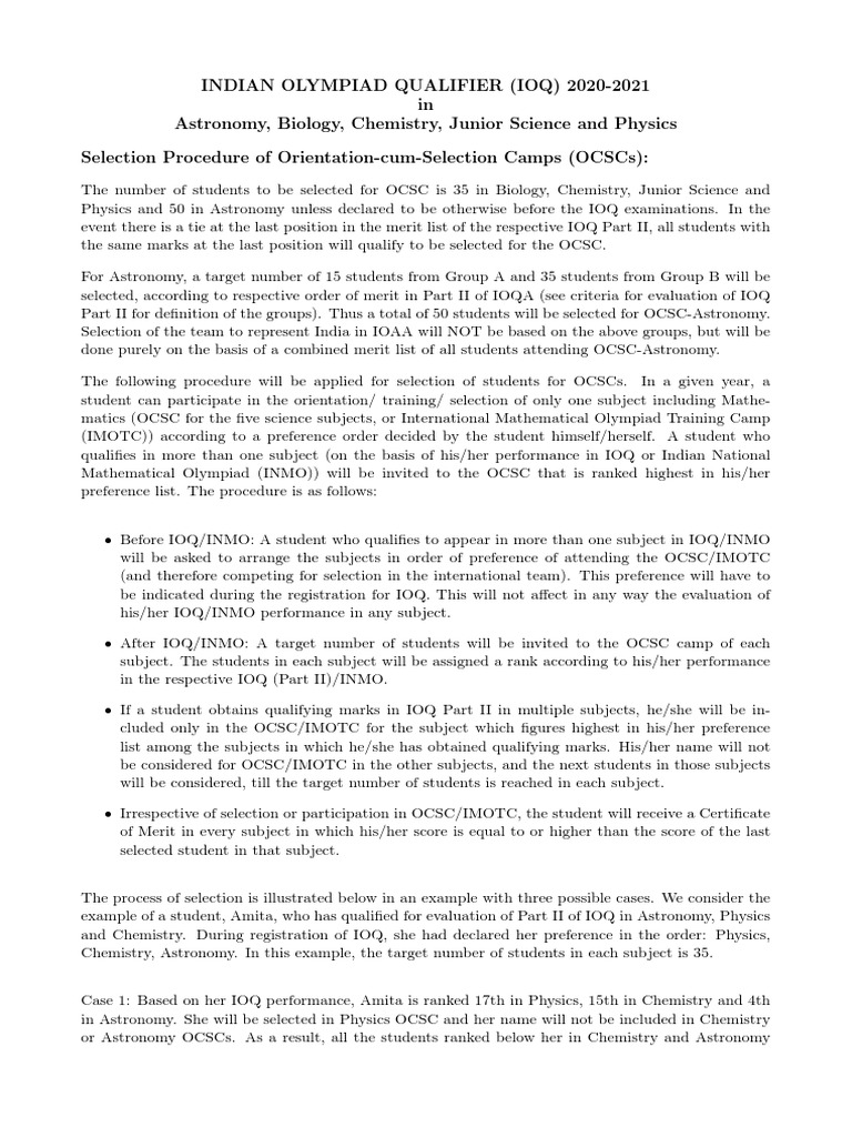 IOQ 2020-2021 Selection Procedure | PDF | Learning | Cognition