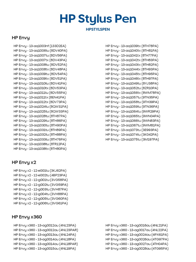 HP Stylus Pen Compatability Guide | PDF | Portable Computers | Tablet ...