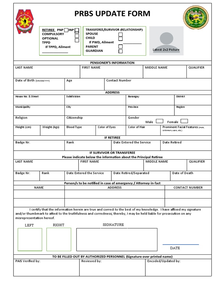 PRBS Pensioner Update Form | PDF