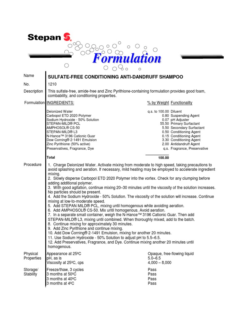 Stepan Formulation 1210 | Download Free PDF | Surfactant | Emulsion