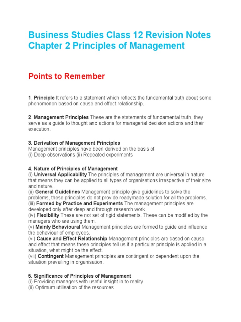Business Studies Class 12 Revision Notes Chapter 2 | PDF | Cognition ...