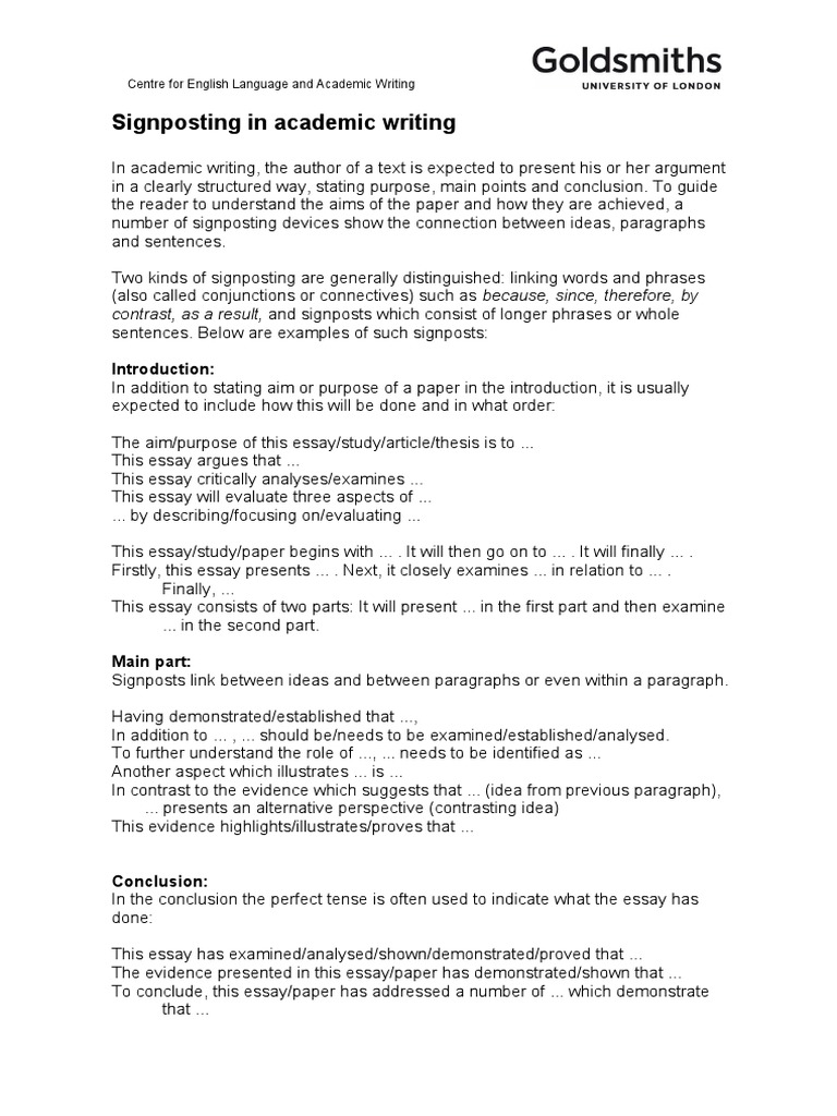 Signposting in Academic Writing | Download Free PDF | Essays | Grammar