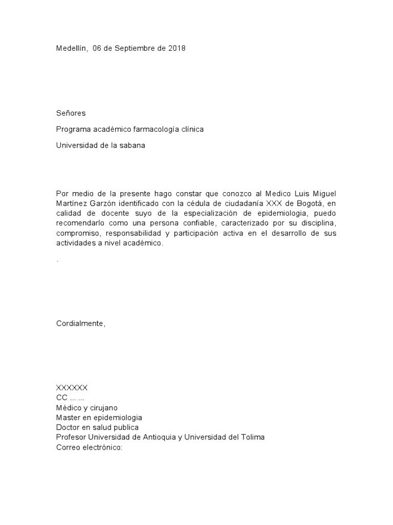 Carta Recomendaciòn Samuel Arias - Yenni | PDF