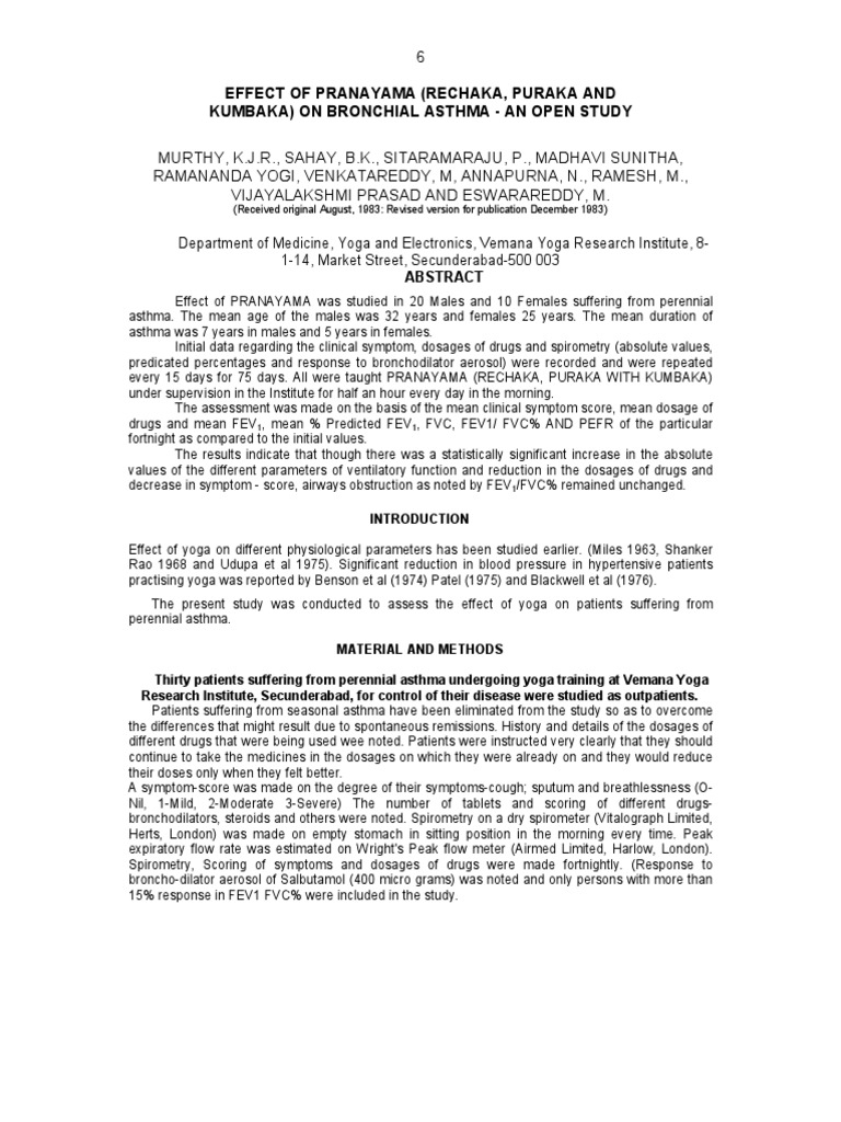 Effecto Pranayama Rechaka Puraka and Kumbaka On Bronchialasthma ...