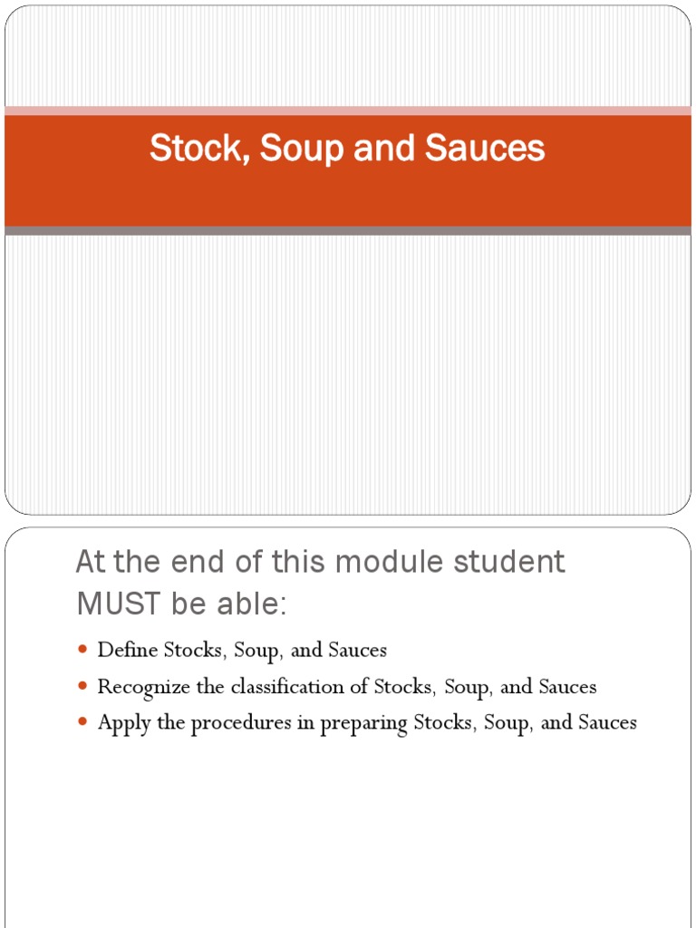 Stock, Soup and Sauces | PDF | Stock (Food) | Soup