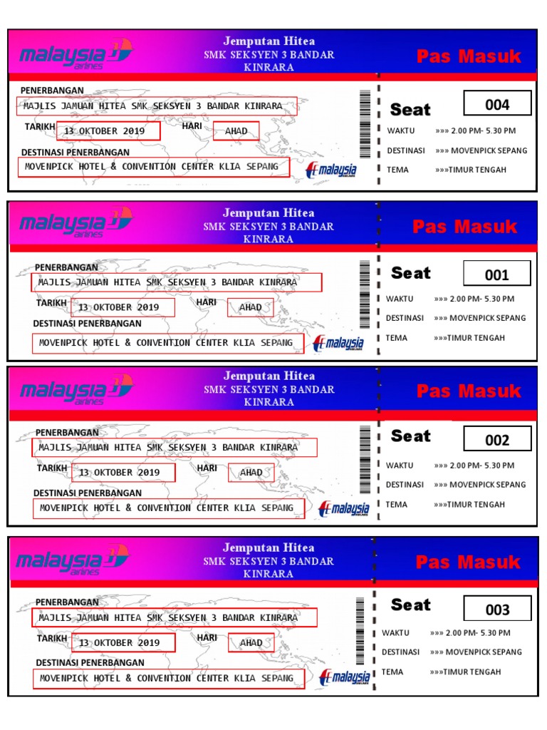 Kad Jemputan Hitea (Tiket Flight) | PDF