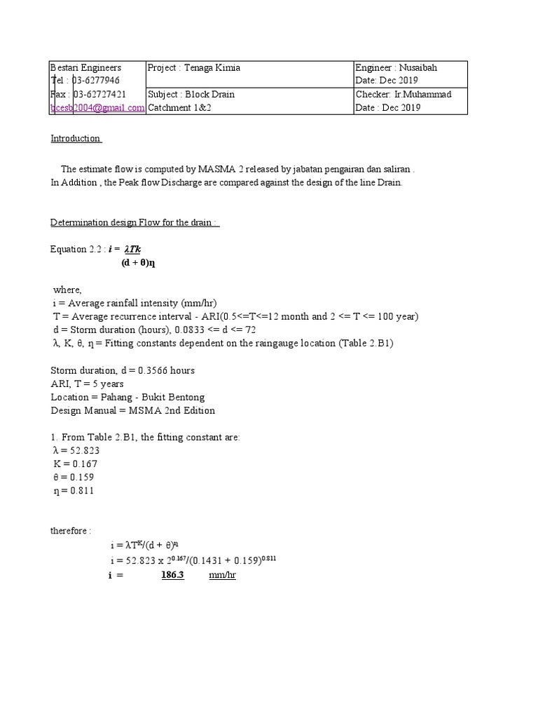 Drain Calculation Masma2 | PDF | Physical Sciences | Hydrology