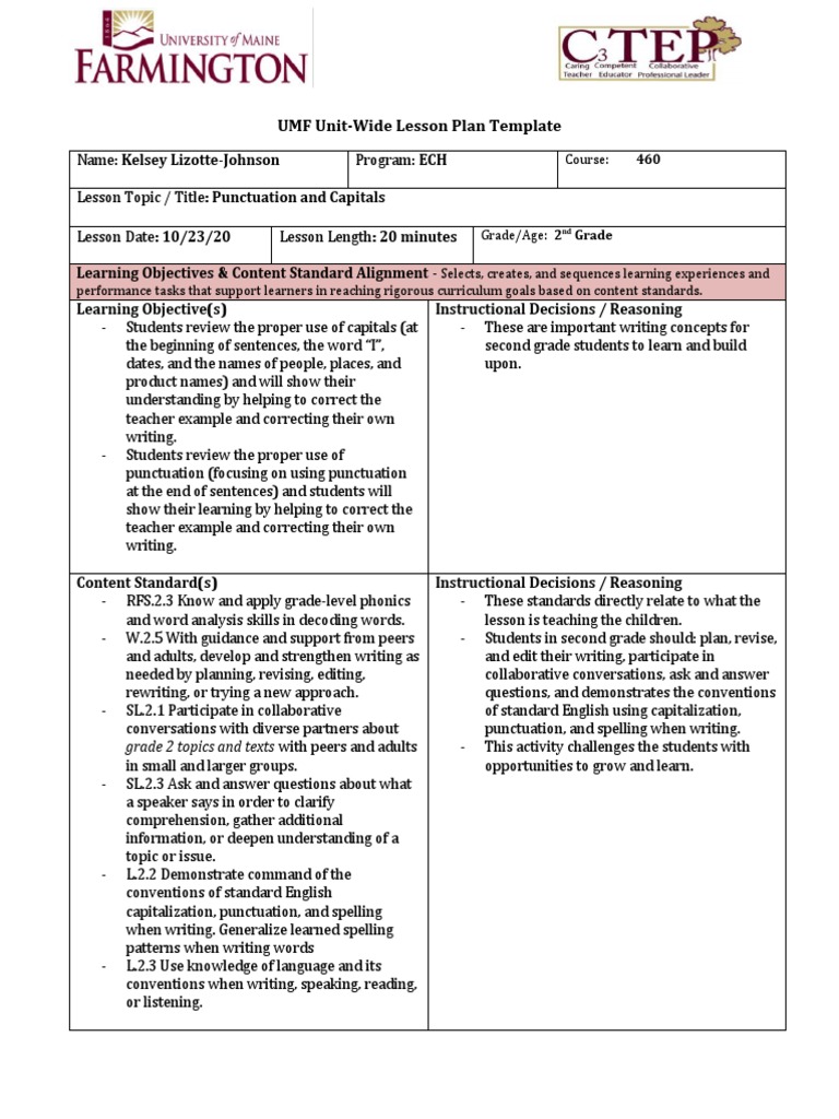 UMF Unit-Wide Lesson Plan Template | PDF | Educational Assessment ...