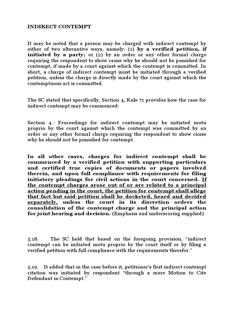 Indirect Contempt Notes | PDF | Contempt Of Court | Prosecutor