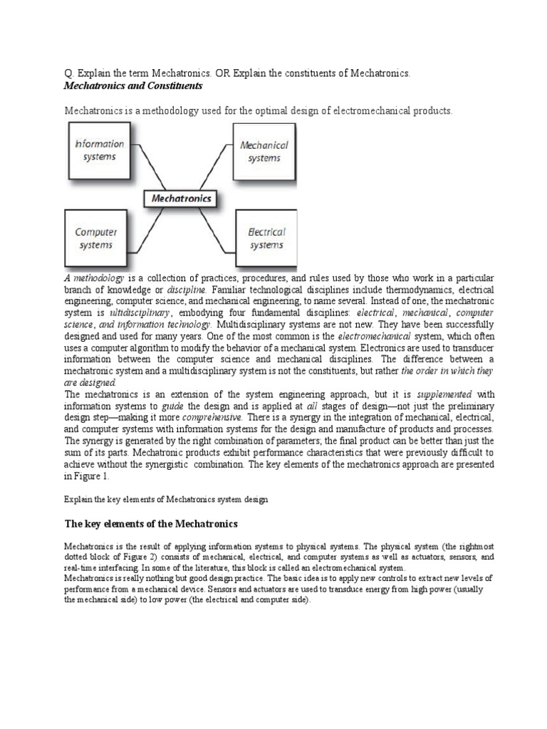 Unit 1 INTRODUCTION TO MECHATRONICS SYSTEM DESIGN | PDF | Mechatronics ...