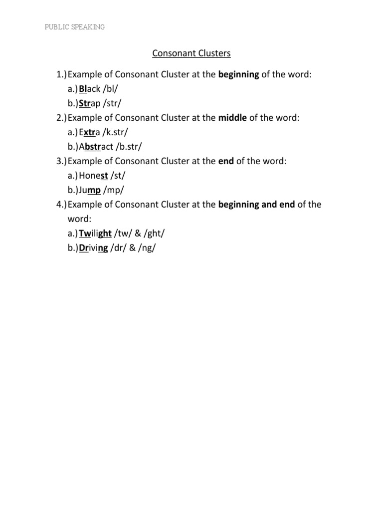 Consonant Clusters in Word Positions | PDF | Language Arts & Discipline ...
