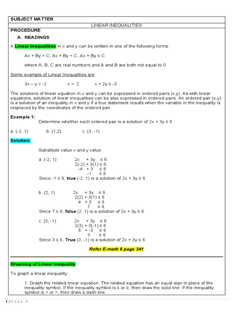 Subject Matter Procedure A. Readings: Refer E-Math 8 Page 341 | PDF ...