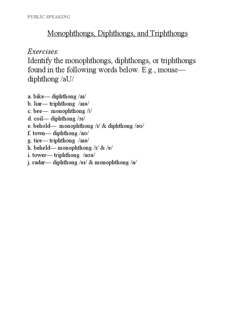 Class Activity - Monophthongs, Diphthongs & Triphthongs | PDF ...