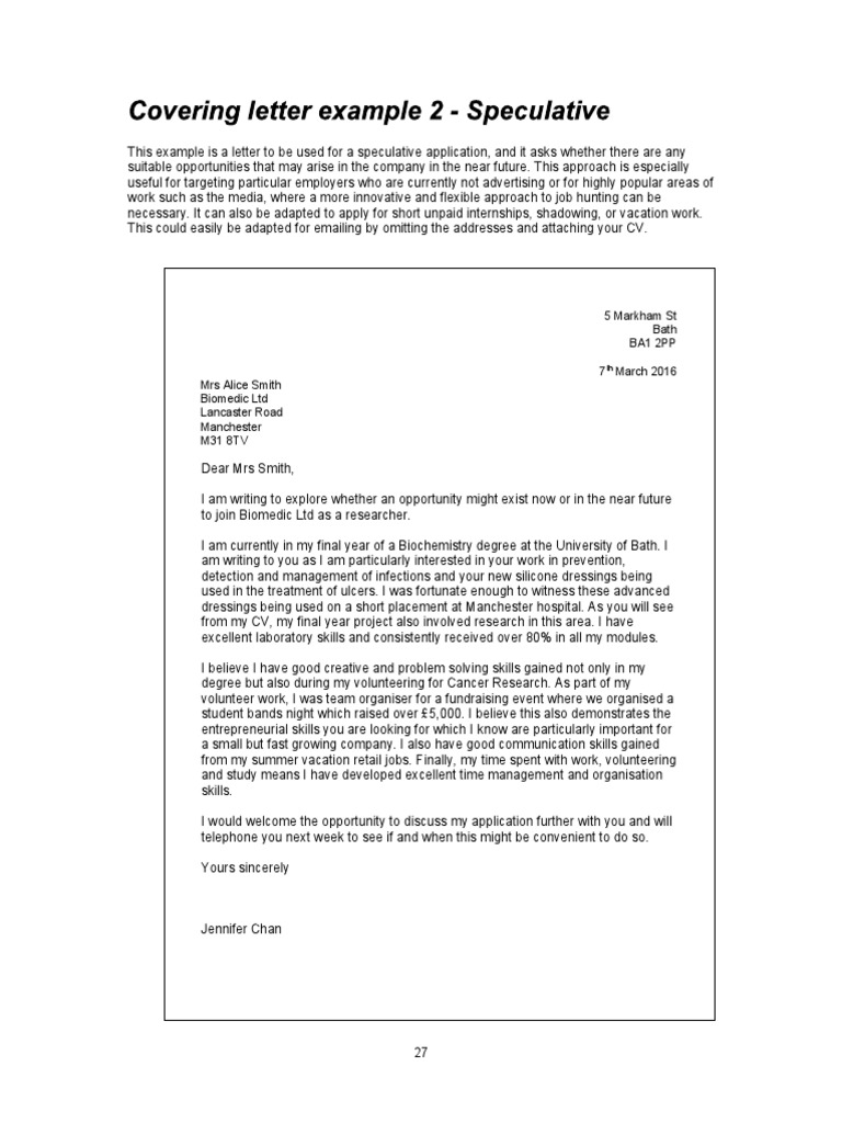 Seeking Future Opportunities: A Speculative Cover Letter for a ...