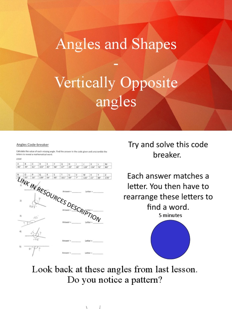 Angles and Shapes - Vertically Opposite Angles | PDF | Angle | Geometry